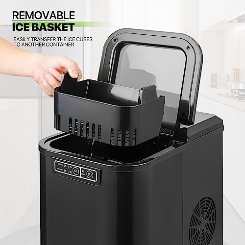 Magshion Ice Maker Countertop with Self-Cleaning, 26lbs/24H, Bullet-Shaped Ice (2 Sizes), Digital Display & Timer, 1.8lbs Ice Storage Capacity, Ice Cube Maker Machine for Home & Kitchen (Black)