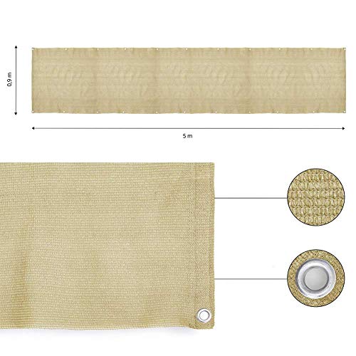 Bakaji 2832424 Wind Deflectors for Balcony Roof Rails in Hdpe Heavy Duty, UV Protection 90%, Eyelet Attachment, 12 m Rope Included, Off-White, 500 x 90 cm, Ecru