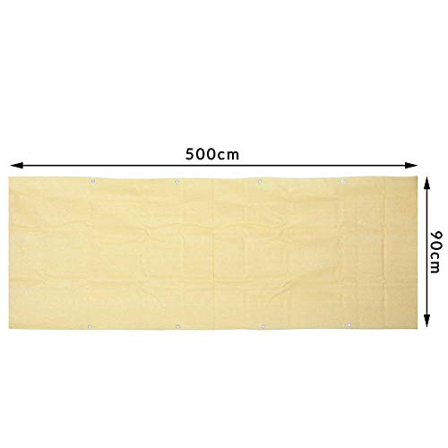 Bakaji 2832424 Wind Deflectors for Balcony Roof Rails in Hdpe Heavy Duty, UV Protection 90%, Eyelet Attachment, 12 m Rope Included, Off-White, 500 x 90 cm, Ecru