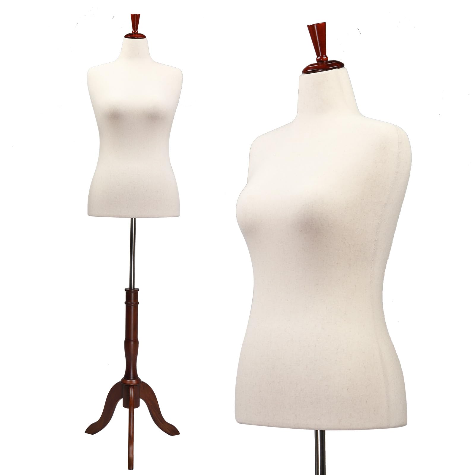 Bonnlo Female Dress Form Size 10-12, Adjustable Height Torso Body with Upgraded Tripod Stand, Medium Size Mannequin for sewing and display (10-12, Cream1)