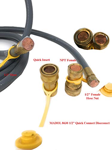 12 Feet 1/2" QDD+NG 144" Hose Natural Gas and Propane Conversion Kit [2585] 1/2" Quick Disconnect Low Pressure Hose Assembly for Outdoor Use Grill Griddle Smoker Fire Pit Pizza Oven Generator Heater