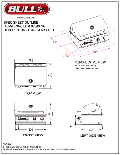Bull Outdoor Products 87048 Lonestar Select Liquid Propane Drop-In Grill Head