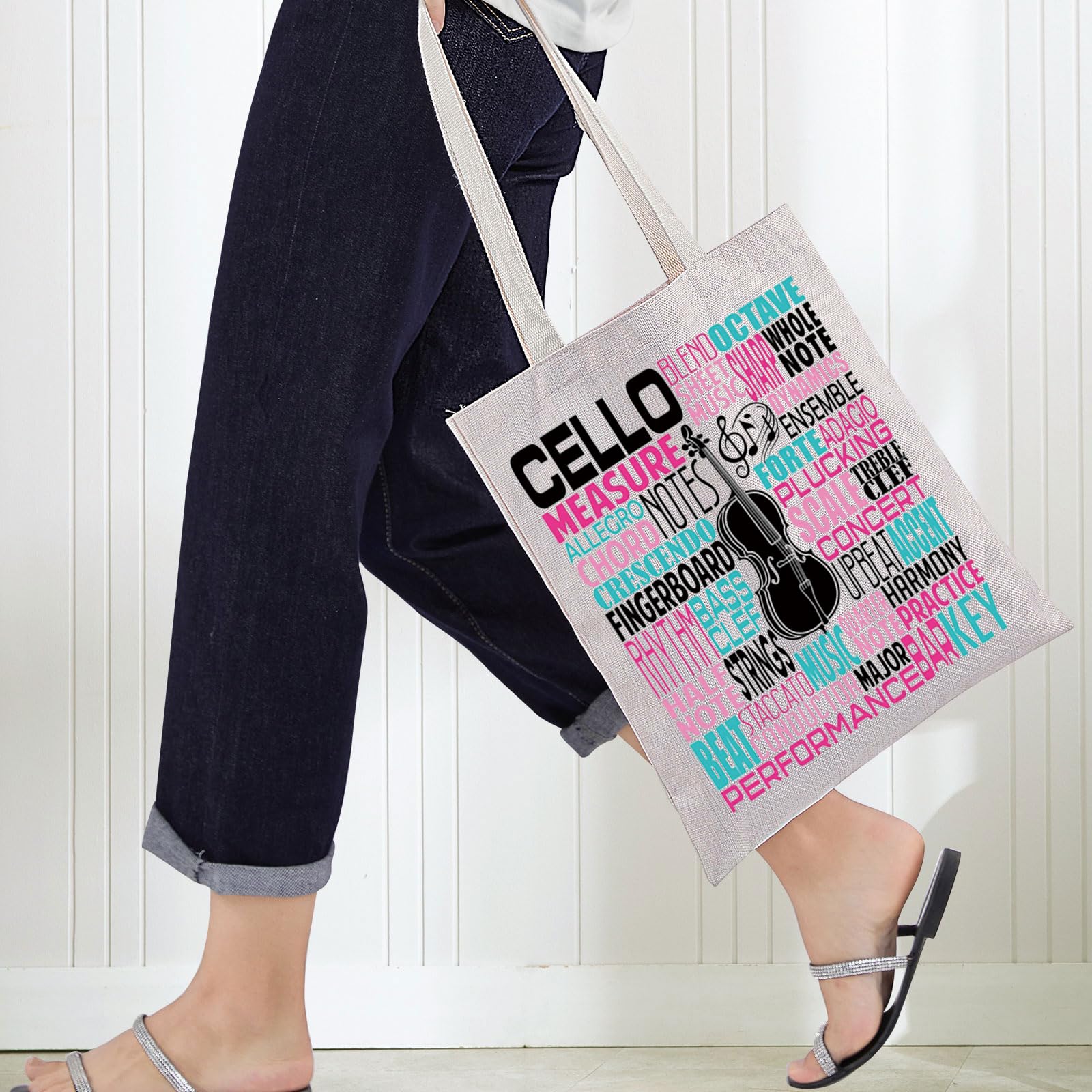 BWWKTOP Cello Canvas Tote Bag Cellist Gifts Cello Players Shoulder Bag Cellist Musician Gifts (Cello TG)