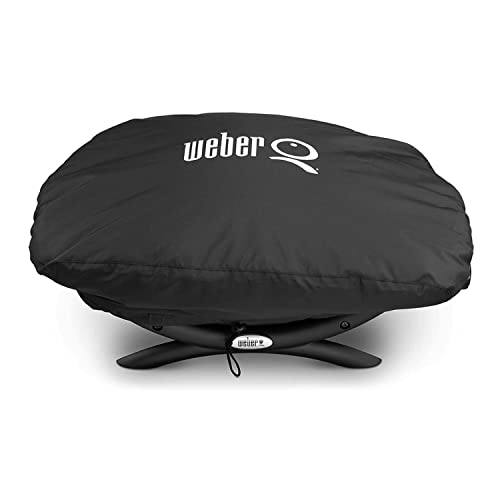 Weber Q 1200 Gas Grill - LP Gas (Black) with Portable Cart and Grill Cover Bundle (3 Items)