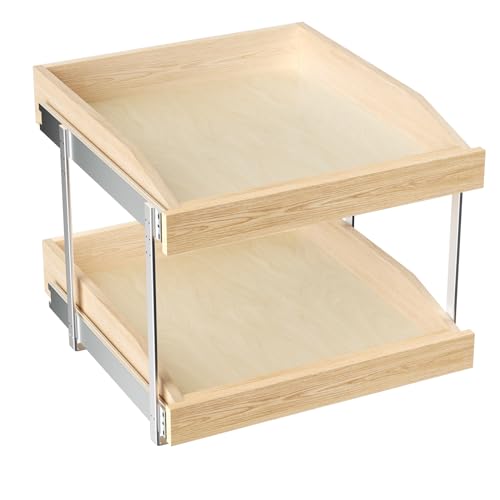 LOVMOR 2 Tier Pull Slide out Cabinet Organizer 19½"W x 21" D,Cabinet Drawer Organizer with U Bracket,Slide out Pantry Shelves with Full Extension Rail Slide, Pull out Drawer for Kitchen Cabinet