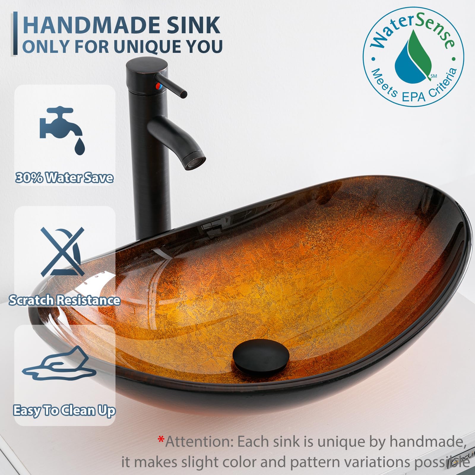 eclife 48" Bathroom Vanity Sink Combo Black W/Side Cabinets Set Gold Boat Tempered Glass Vessel Sink & ORB Water Save Faucet & Solid Brass Pop Up Drain, W/Mirror (A29G B02)
