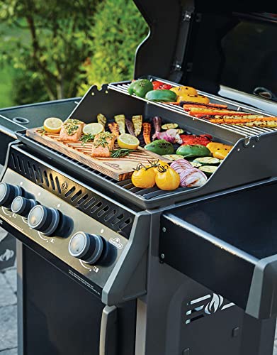 Napoleon Rogue 425 BBQ Grill, Black, Propane Gas - R425SBPK-1-OB - With Three Burners and Range Gas Side Burner, Barbecue Gas Cart, Folding Sideshelves, Instant Failsafe Ignition