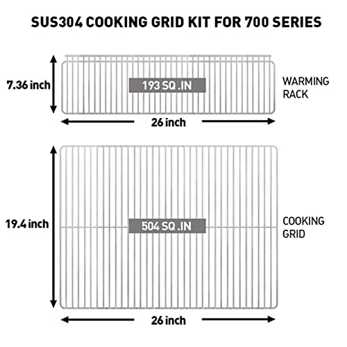 Z GRILLS SUS304 Stainless Steel Cooking Grates Cooking Grid KIT for 700 Series ZGRILLS Pellet Grill with 1 Cooking Grid and 1 Warming Rack