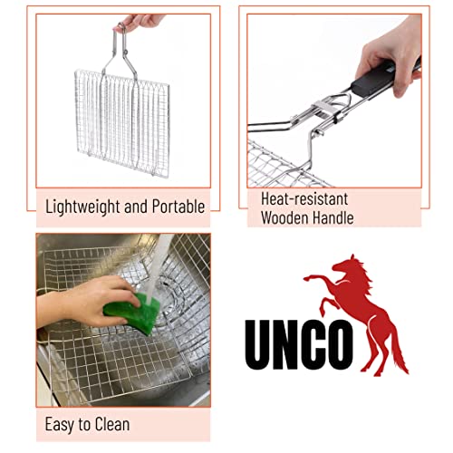 UNCO- Grill Basket, Stainless Steel, Fish Grill Baskets for Outdoor Grill, Vegetable Grill Basket, BBQ Grill Basket, BBQ Basket, Grilling Basket, Fish Basket for Grilling, Grill Accessories.