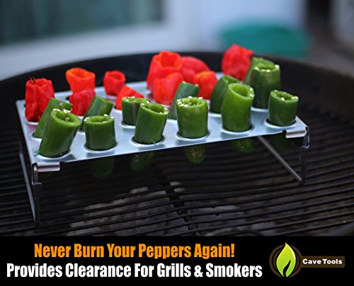 Cave Tools Jalapeno Corer Tool Grill Topper for Cooking Peppers, Chicken Legs & Wings or Chili - 24 Capacity Racks- BBQ Grill and Smoker Accessories, Dishwasher Safe