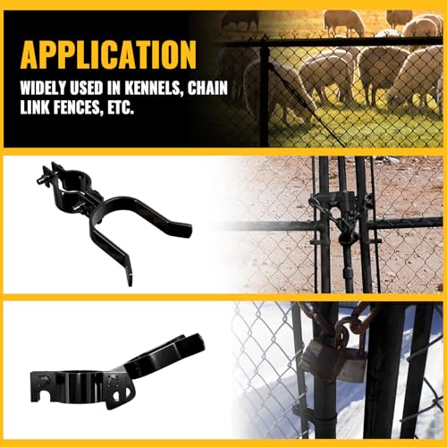 VIVIDA Chain Link Gate Latch 1-3/8" x 1-7/8", Black Gate Fork Latch for Outdoor Fence, Black Powder Coated, Chain Link Fence Parts, 2 PCS