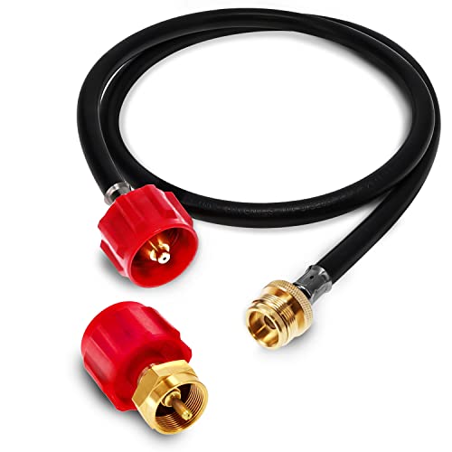 GasOne Propane Refill Adapter and 4ft Propane Hose Adapter 1lb to 20lb - Propane Cylinder with Type 1 - Fits All 1 LB Throwaway Disposable Cylinder