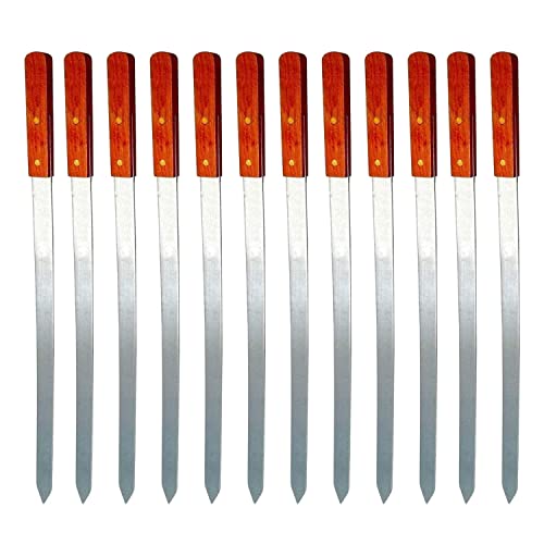Unique Imports Professional Large 23-Inch Stainless Steel Brazilian Barbeque Style BBQ Skewers (Set of 12, 1 Inch Wide Skewers)