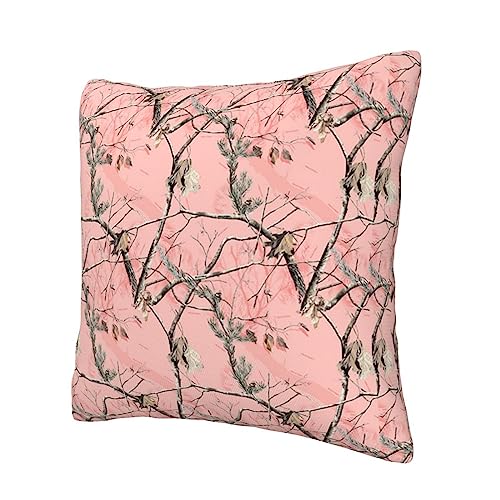WURTON Pink Leaves Camo Print Throw Pillow Covers, Soft Square Cushion Case,for Sofa, Couch,Bed Chair-18 X 18 Inch