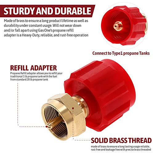 GasOne Propane Refill Adapter and 4ft Propane Hose Adapter 1lb to 20lb - Propane Cylinder with Type 1 - Fits All 1 LB Throwaway Disposable Cylinder