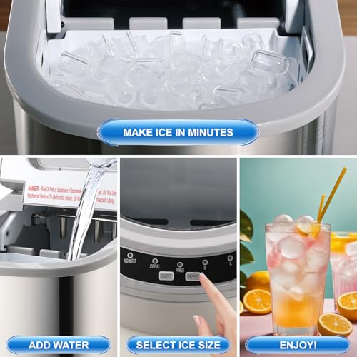 Countertop Ice Maker, Chewable Pebble Portable Ice Maker Machine, 9 Cubes Ready in 6 Mins, 26lbs/24H, Self-Cleaning Ice Machine with Ice Scoop and Basket, for Home Kitchen Office Bar Party