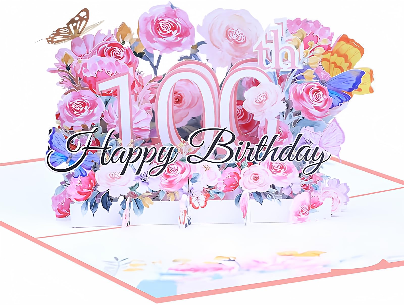 NAVWOD Happy 100th Birthday Card, 100th Birthday Cards for Women, 100th Birthday Gifts for Women, Happy Birthday Card, Pop Up Cards, Pop Up Cards Flowers for Women with Note.