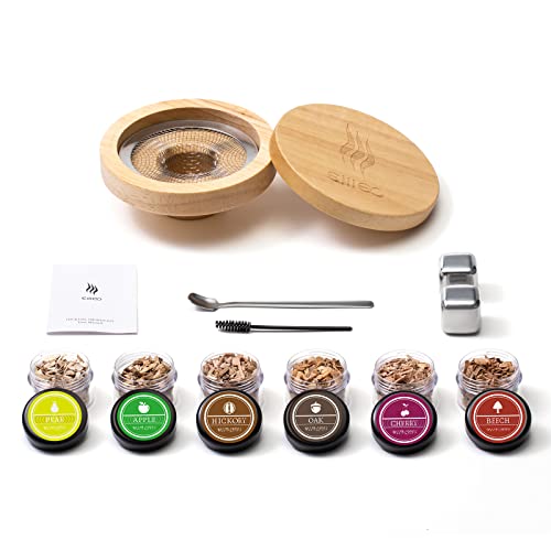 EILLEO Cocktail Smoker Kit, 2 Whiskey Stones & 6 Flavors Wood Chips, Drink Smoker Infuse Kit for Bourbon, Whiskey, Cocktail, Wine, Old Fashioned Smoker Kit for Adults and Drinks Lover