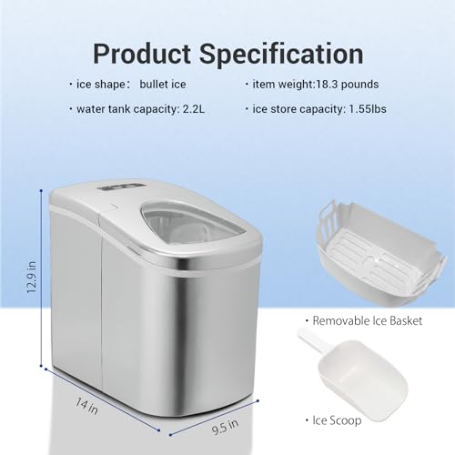 Countertop Ice Maker, Chewable Pebble Portable Ice Maker Machine, 9 Cubes Ready in 6 Mins, 26lbs/24H, Self-Cleaning Ice Machine with Ice Scoop and Basket, for Home Kitchen Office Bar Party