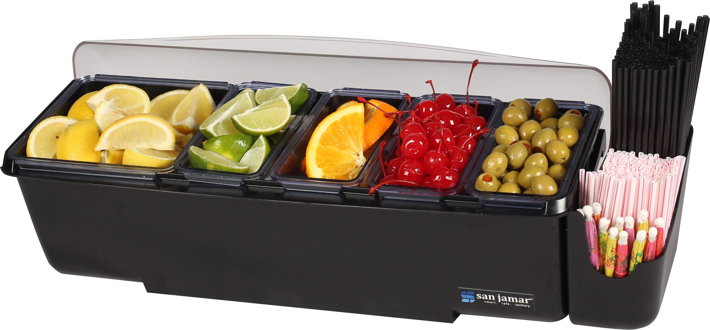 San Jamar Dome Plastic Garnish Center, 8 Pint - 5 Tray, Black