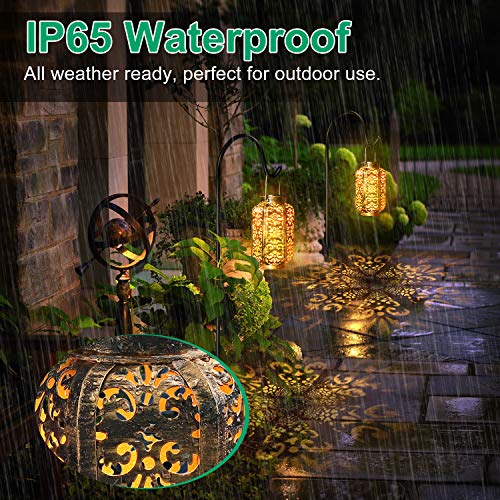URPOWER Solar Lights Outdoor Metal Solar Lantern Outdoor Hanging Retro Decorative Lanterns with Durable Handle Solar Powered Waterproof LED Table Lanterns Lighting for Yard Tree Fence Patio , 2 Pack