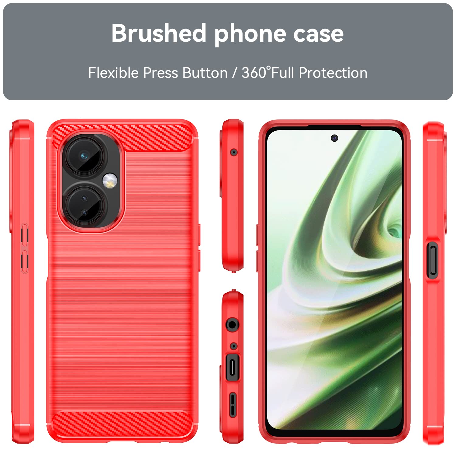 Jusy Case for Oneplus Nord N30 5G with [2*HD Tempered Glass Screen Protector], Enhanced Grip Light Shockproof Flexible TPU Rubber Protective Cover for 1+ Nord N30 5G (Red)
