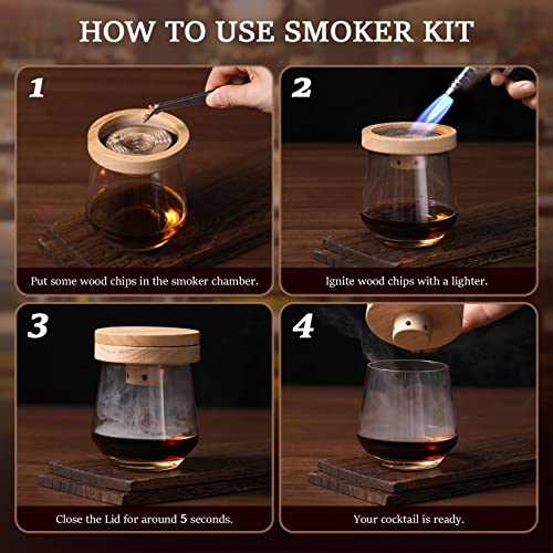 EILLEO Cocktail Smoker Kit, 2 Whiskey Stones & 6 Flavors Wood Chips, Drink Smoker Infuse Kit for Bourbon, Whiskey, Cocktail, Wine, Old Fashioned Smoker Kit for Adults and Drinks Lover