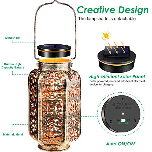 URPOWER Solar Lights Outdoor Metal Solar Lantern Outdoor Hanging Retro Decorative Lanterns with Durable Handle Solar Powered Waterproof LED Table Lanterns Lighting for Yard Tree Fence Patio , 2 Pack
