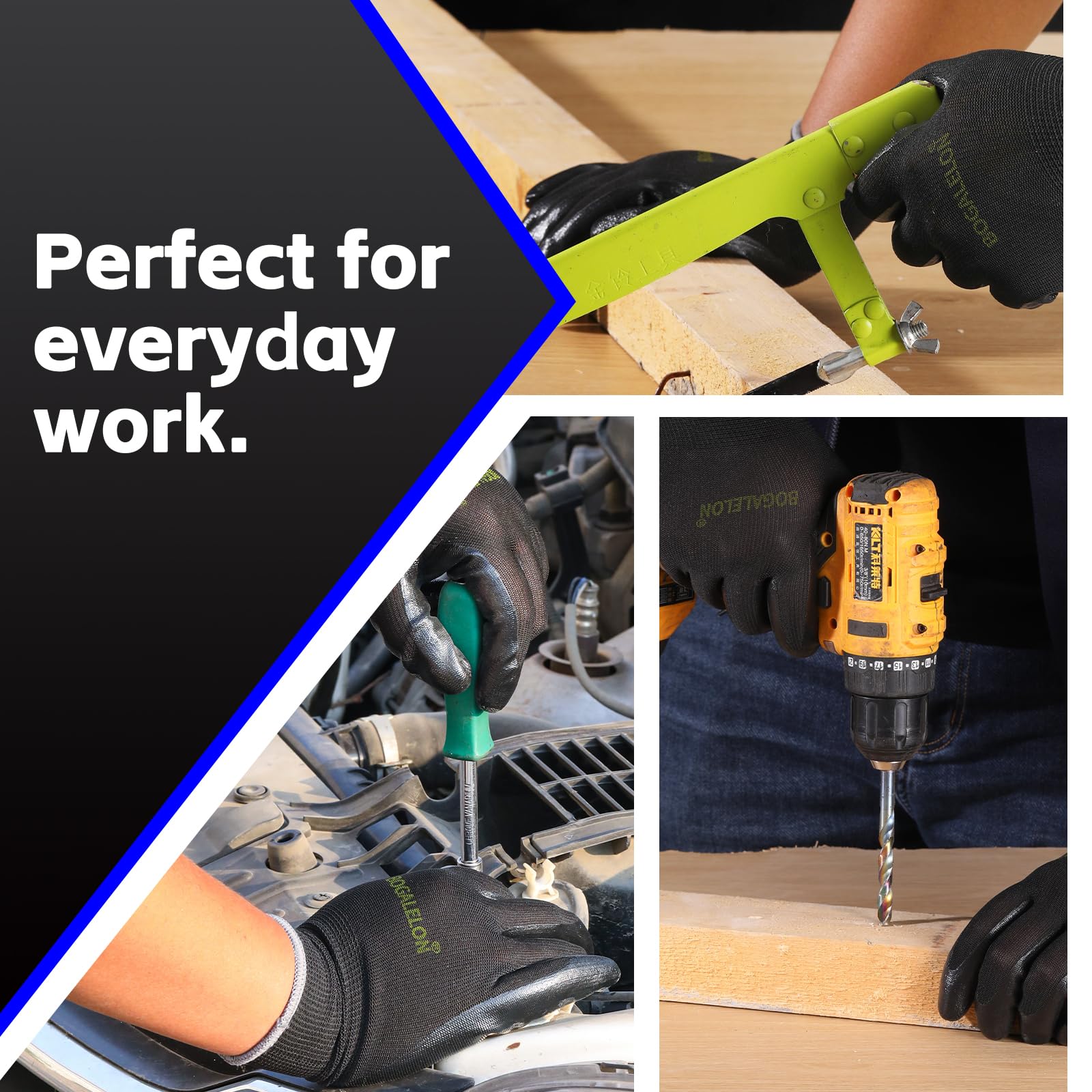 Bogalelon Work Gloves,6pairs, With Nitrile Coated Palms for Excellent Grip and Protection,Suitable for Both Men and Women and Ideal for General Work.Black,Medium., Black(6pairs)