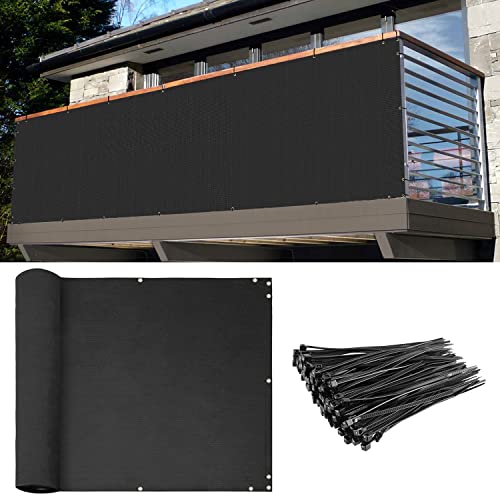 COARBOR Privacy Fence Screen Mesh for Balcony Porch Verandah Deck Terrace Patio Backyard Railing 160GSM Up to 90% Blockage 3'x221' Black