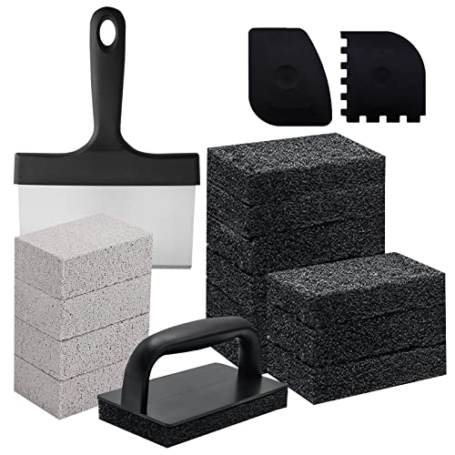 18 PCS Griddle Cleaning Kit for Blackstone, Flat Top Grill Cleaning Kit,Griddle Accessories with 1 Grill Scrapers, 1 Cleaning Handle, 10 Griddle Brush, 4 Grill Stone, 2 Pan Scrapers