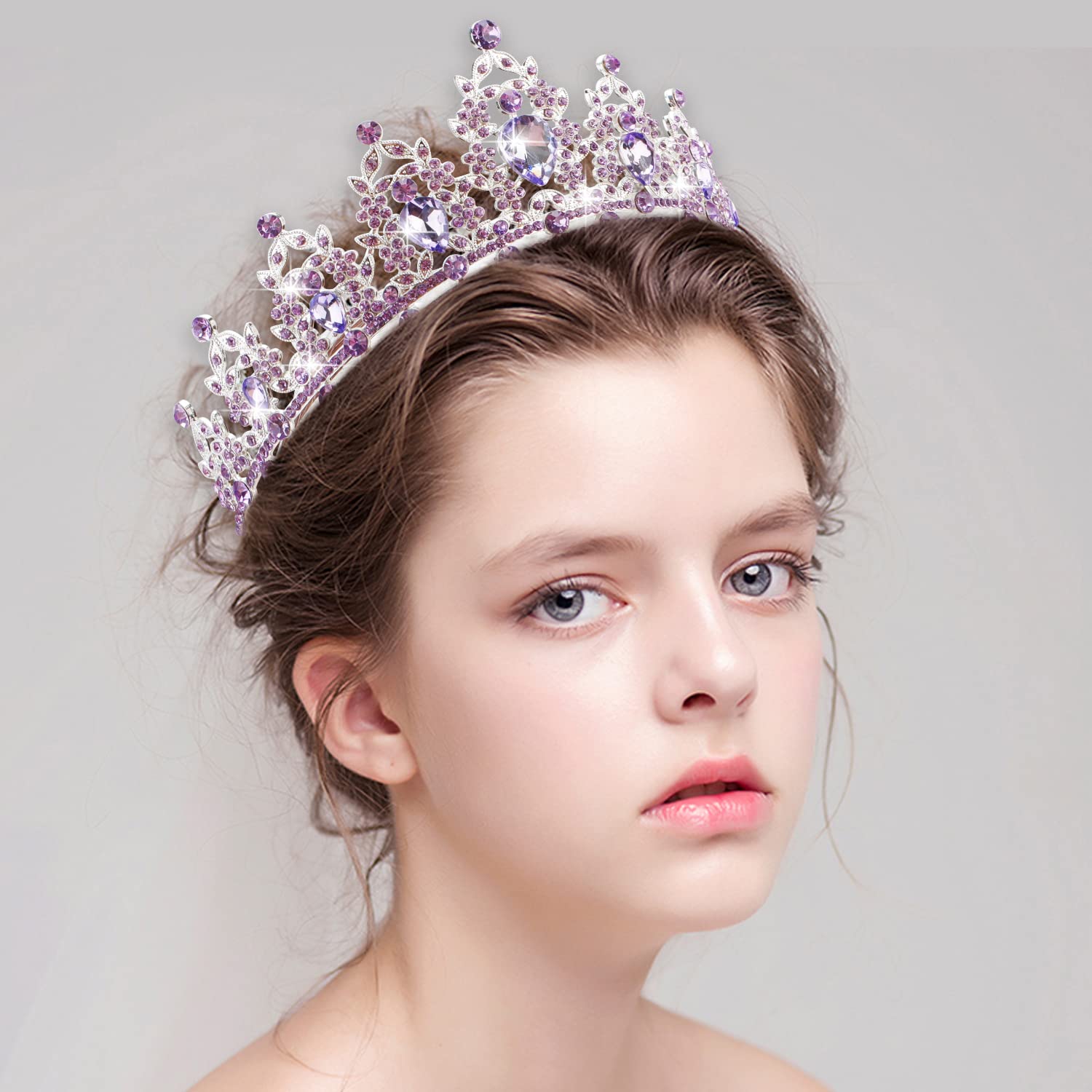 CHANACO Princess Crown Birthday Sash and Tiara Set - Rhinestone Headband, Purple Crown, and Girl's Birthday Decorations Gift