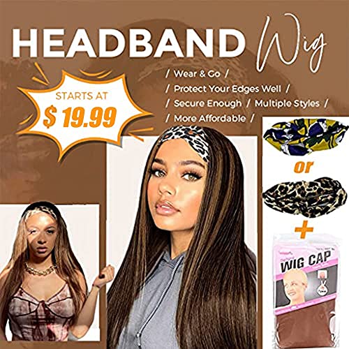 AnglesBeauty Headband Wig for Women 24 Inch Black/Brown Long Highlights Straight Headband Wig, Premium Syntheric Headband Wig Natural Glueless None Lace Front Wigs with Headbands & Wig Caps (24 Inch, Black/Brown)