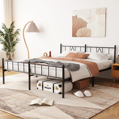 Mavesmog King Bed Fram 14 inch High Metal Platform Mattress Foundation King Size Bed Frame with headboard Footboard, Heavy Duty Bed Base, No Box Spring Needed Under Bed Storage Easy Assembly, Black