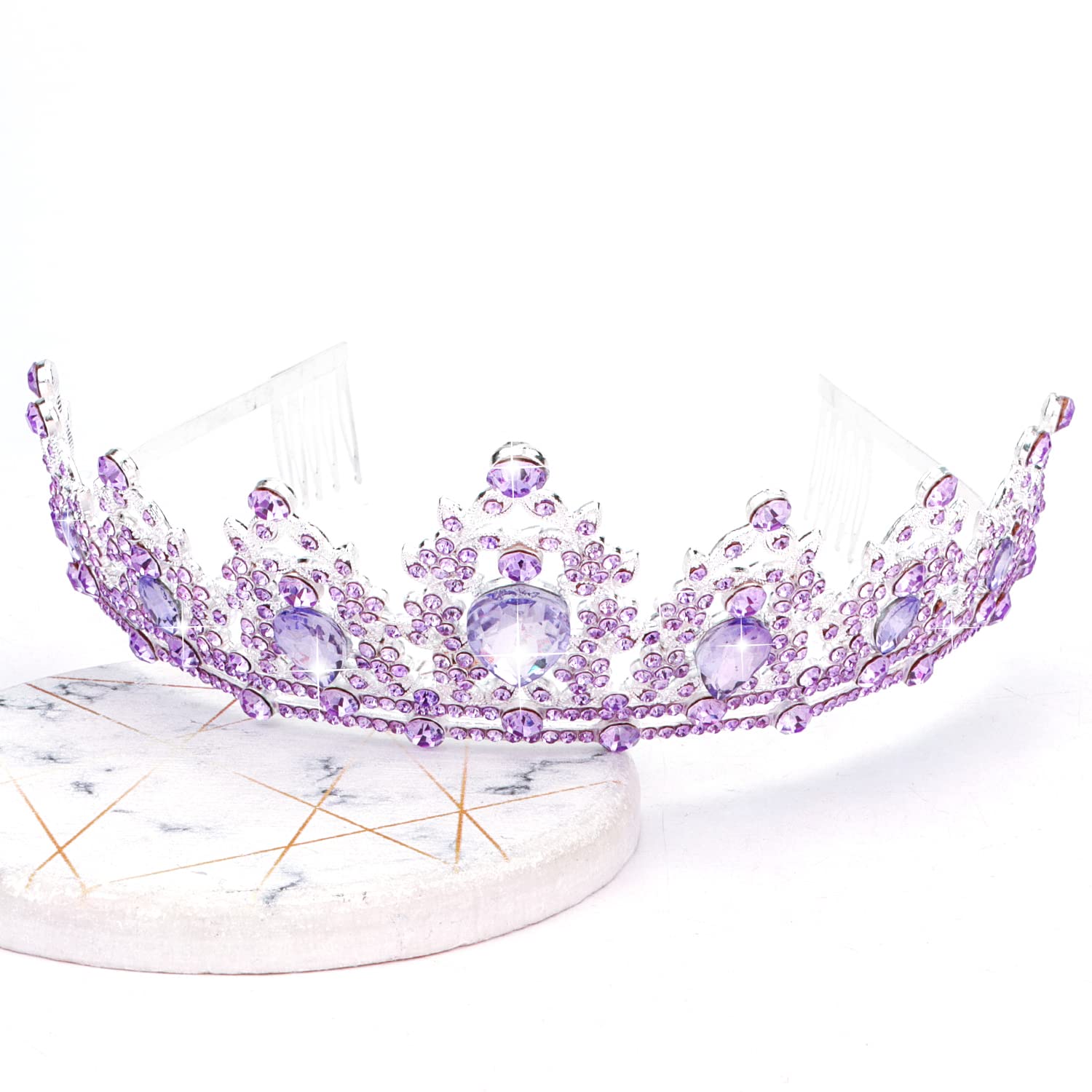CHANACO Princess Crown Birthday Sash and Tiara Set - Rhinestone Headband, Purple Crown, and Girl's Birthday Decorations Gift