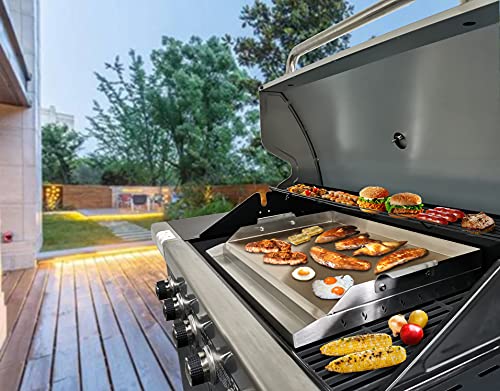 Universal Non-stick Stainless Steel Griddle Pan 16" X 22" for Gas/Charcoal Grills, 4/5/6 Burner Gas Grill Accessory Plancha, Big Size