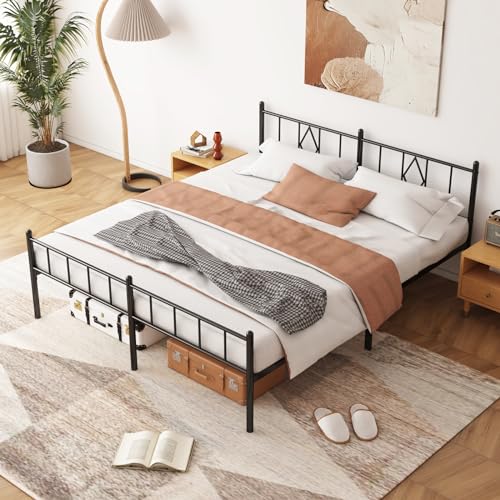 Mavesmog King Bed Fram 14 inch High Metal Platform Mattress Foundation King Size Bed Frame with headboard Footboard, Heavy Duty Bed Base, No Box Spring Needed Under Bed Storage Easy Assembly, Black