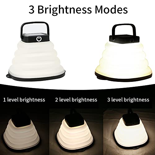 Solar Camping Lanterns, Portable Collapsible Waterproof Camping Lights, USB Rechargeable or Solar Power Camping Hanging Lamp for Camping Hiking Fishing Travel