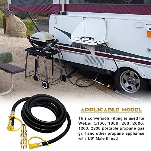 MCAMPAS 12FT Propane Hose 1/4" Quick Disconnect Adapter Kit with 1/8”Female Thread x 1/4”Quick Connect Plug Replacement for Weber 54060001 Q2200,51010001 Q1200 Grill Easy to Hook Up RV Motorhomes