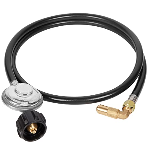 SHINESTAR 5FT Propane Adapter Hose with Regulator for Blackstone 17 & 22 Inch Flat Top Griddle, Propane Elbow Adapter Included, Connect to Large Propane Tank