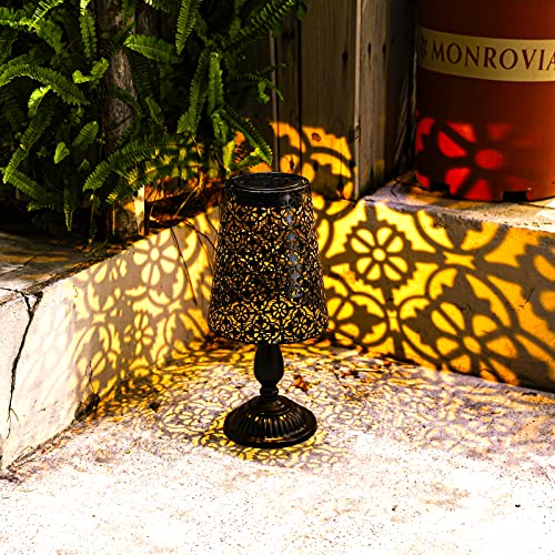 Solar Table Lamp Outdoor, Decorative Lanterns with LED Lights Waterproof Metal Solar Powered Lantern for for Indoor Outside Decoration，Deck, Patio, Balcony, Porch, Tabletop Decor
