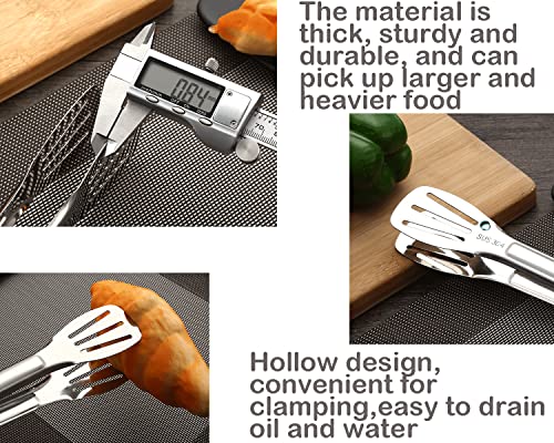 2pcs 304 Stainless Steel Kitchen Cooking Tongs Clip, Multifunctional Spatula Pliers for Steak Fish Bread Hamburger BBQ Frying Pancake Egg Pies Pizza,not Hot with Rubber Handle