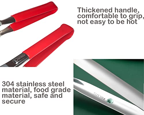 2pcs 304 Stainless Steel Kitchen Cooking Tongs Clip, Multifunctional Spatula Pliers for Steak Fish Bread Hamburger BBQ Frying Pancake Egg Pies Pizza,not Hot with Rubber Handle