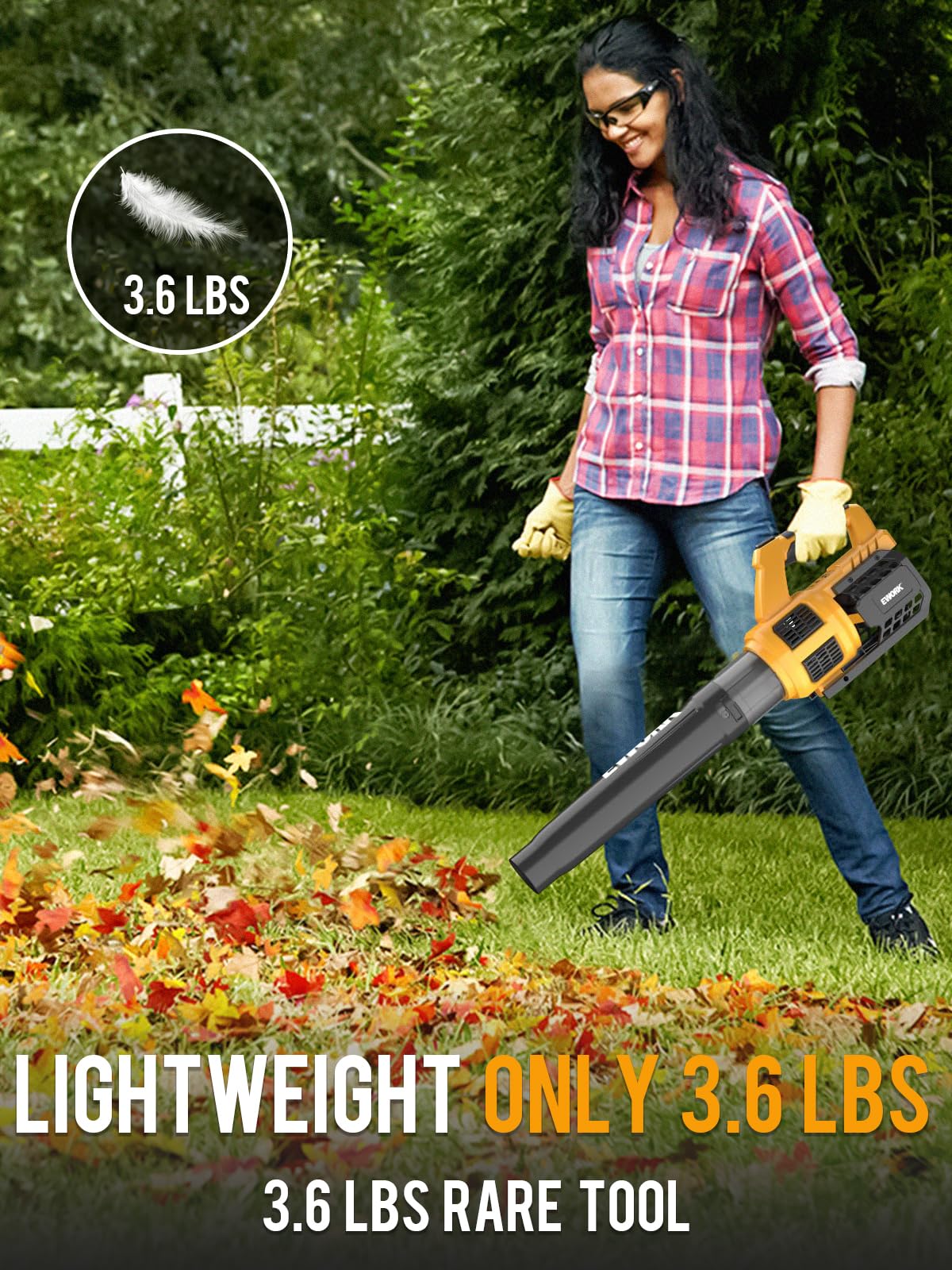 EWORK Cordless Leaf Blower 21V Electric Leaf Blower with (2) 3.0Ah Batteries and Fast Charger, Variable Speed, Turbo Mode, Battery Powered Handheld Leaf Blowers for Lawn Care and Clearance Yard Leaves