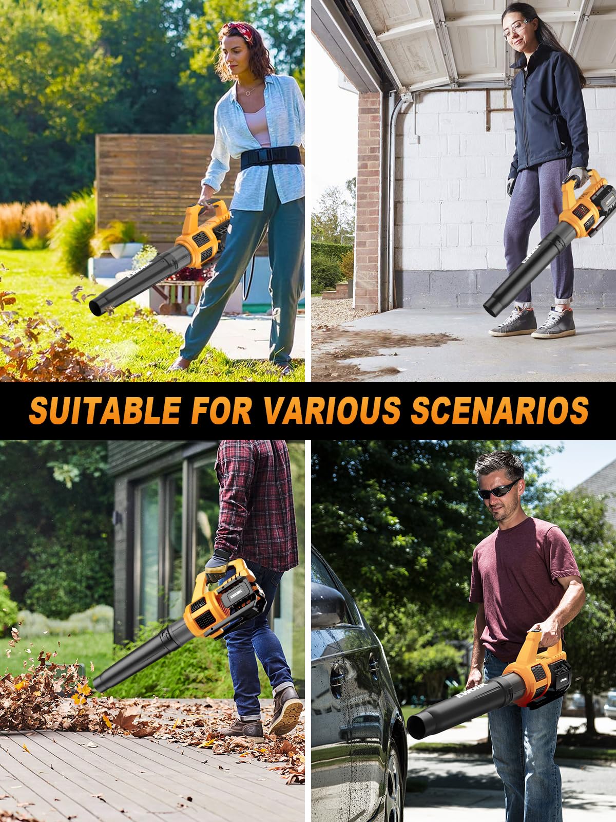 EWORK Cordless Leaf Blower 21V Electric Leaf Blower with (2) 3.0Ah Batteries and Fast Charger, Variable Speed, Turbo Mode, Battery Powered Handheld Leaf Blowers for Lawn Care and Clearance Yard Leaves