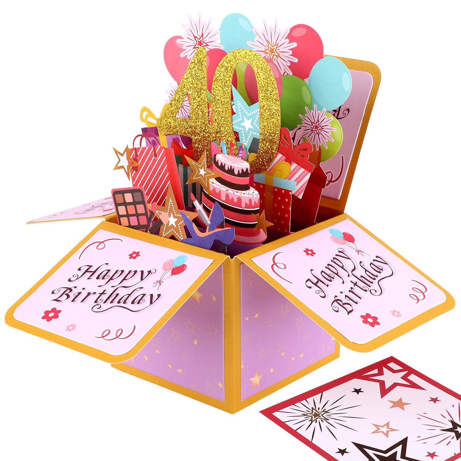 Happy Birthday Pop Up Card, Creative 3D Birthday Card with Classic Envelope & Writing Note Happy Birthday Pop Up Box for Women Men(40th Birthday Card)