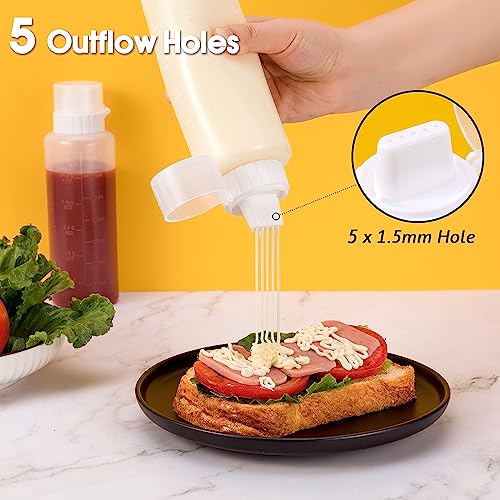 PARBEE 12oz Condiment Porous Squeeze Bottles, 2 Pack Refillable Condiment Containers Ketchup Squeeze Bottles, Leak Proof Syrup Dispenser for BBQ Sauce, Salad Dressing, Oil