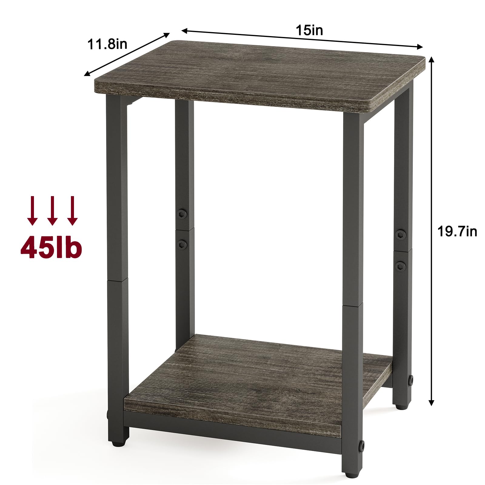 Fixwal Side Tables Set of 2, 2-Tier Small End Table Sofa Table Nightstand Bedside Table for Living Room, Bedroom, Office, Grey and Black