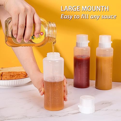 PARBEE 12oz Condiment Porous Squeeze Bottles, 2 Pack Refillable Condiment Containers Ketchup Squeeze Bottles, Leak Proof Syrup Dispenser for BBQ Sauce, Salad Dressing, Oil