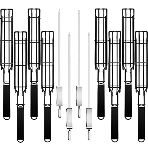 8 Pieces Grilling Basket and 4 Pieces Grilling Skewers Stainless Steel BBQ Grill Accessories Grilling Baskets Metal Barbecue Skewers for Vegetables Shrimps Meats